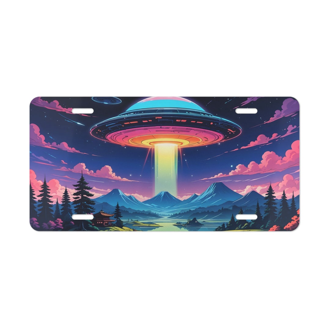 UFO Alien Landscape Front License Plate, Fantasy Retro Vanity Plate ...