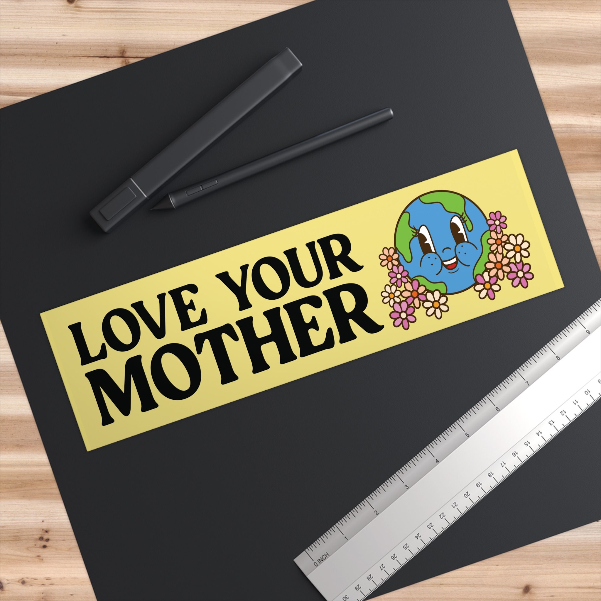 Love Your Mother Earth Bumper Sticker | Gen Z Yellow Save the Planet ...