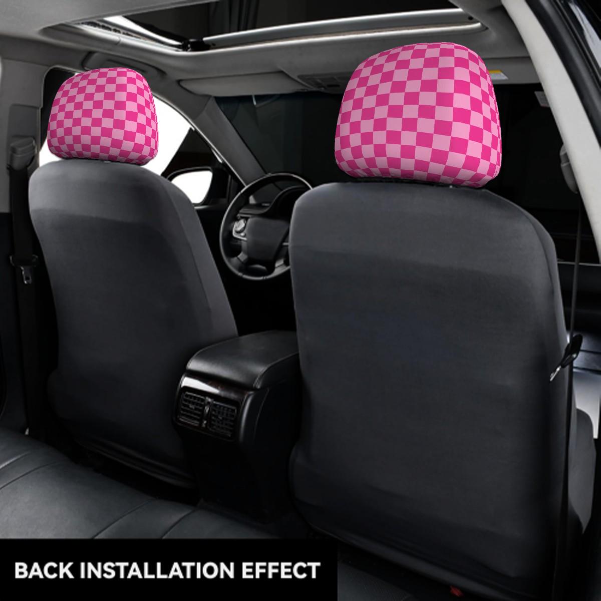 Pink Checker Headrest Covers Set of 2, Racer Retro Girly Car ...