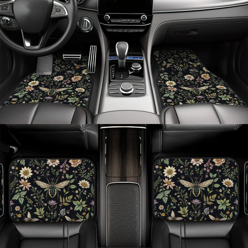 Green Wildflower Car Floor Mats, Witchy Cottagecore Vehicle Accessories ...