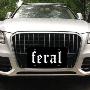 Feral Front License Plate, Funny Gen Z Vanity Plate, Black Goth Cute ...