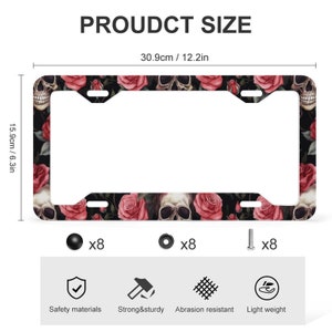 Skulls Red Rose License Plate Frame, Cute Car Decor, Black Gothic ...