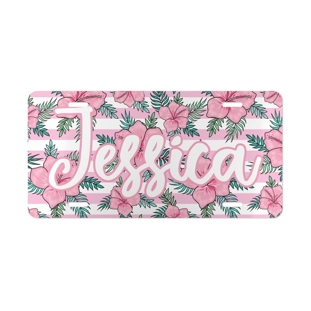 Pink Hawaiian Floral Personalised Front License Plate, Custom Name ...