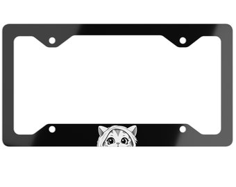 Ultra Slim Peeking Kawaii Cat Metal License Plate Frame Anime Car Decor ...