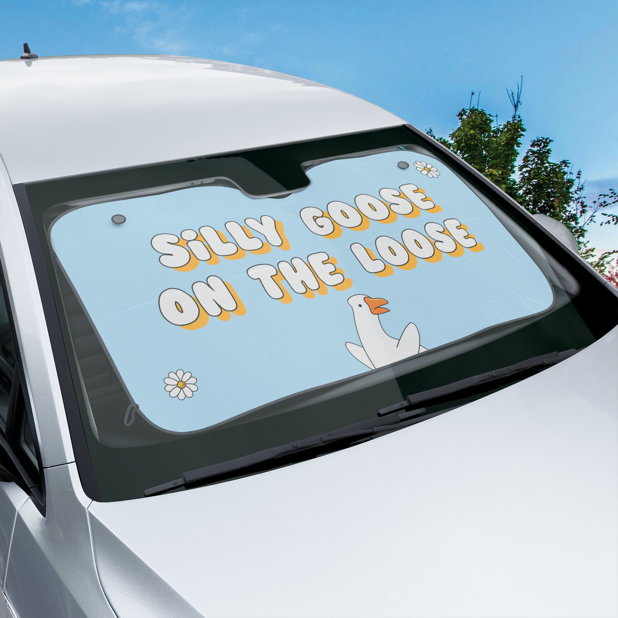 Blue Silly Goose on the Loose Car Sun Shades, Funny Car Decor, Car ...
