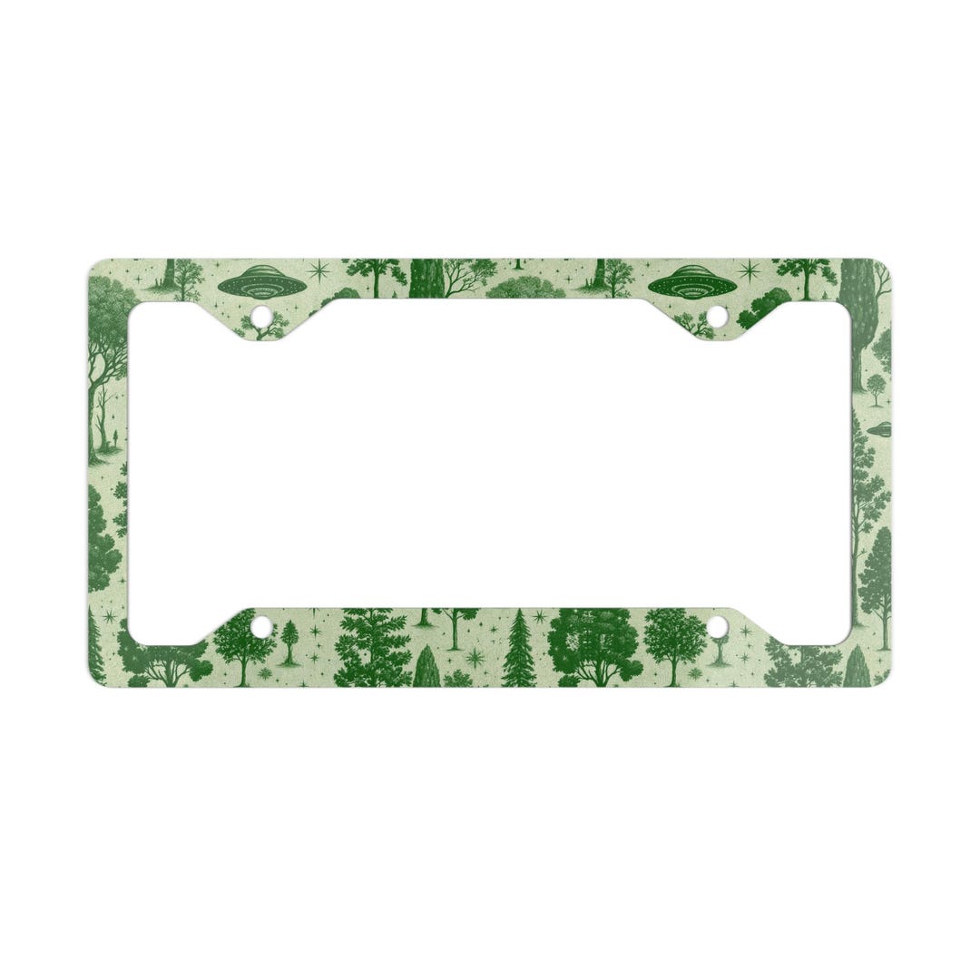 Green UFO License Plate Frame, Alien Forest Art Cute Car Decor ...