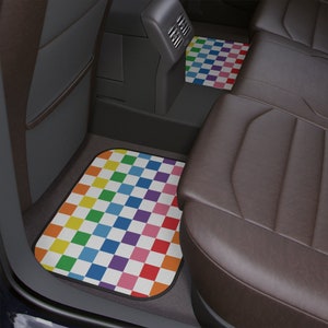 Rainbow Checker Retro Car Floor Mats, Gen Z Car Accessories, Funky Cute ...