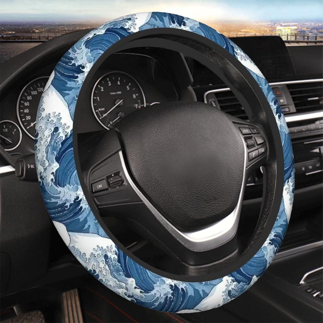 Blue Wave Car Steering Wheel Covers, Japanese Anime Car Accessories for ...