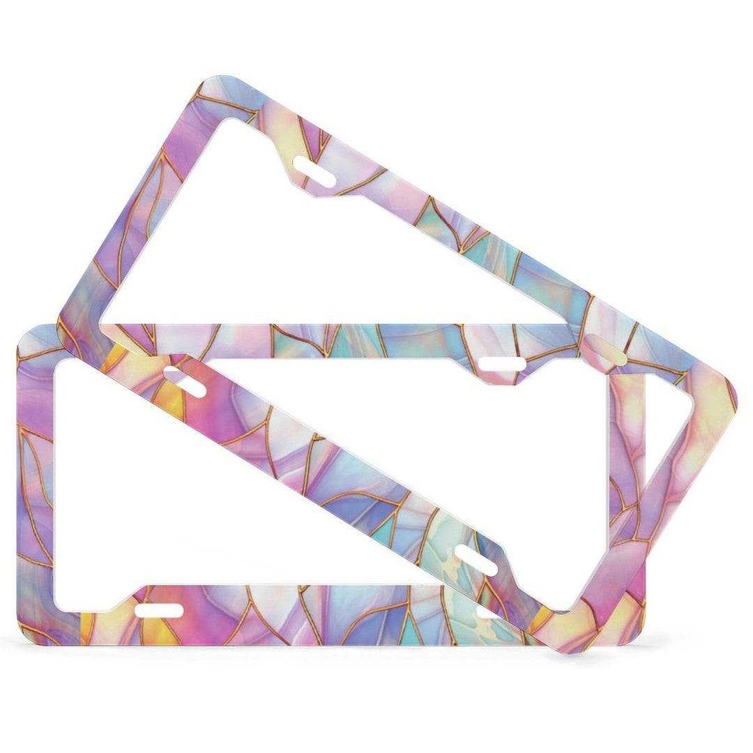 Rainbow Stained Glass Look License Plate Frame, Cute Car Decor, Mosaic ...