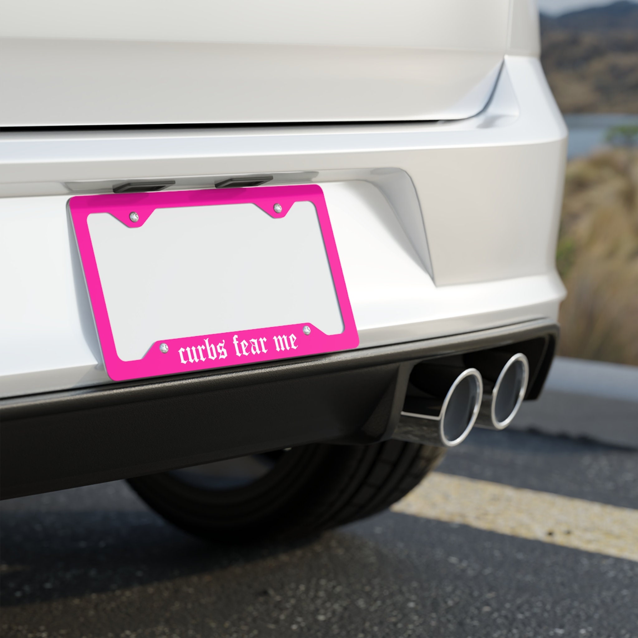 Pink Curbs Fear Me License Plate Frame, Funny Goth Y2k Vehicle ...