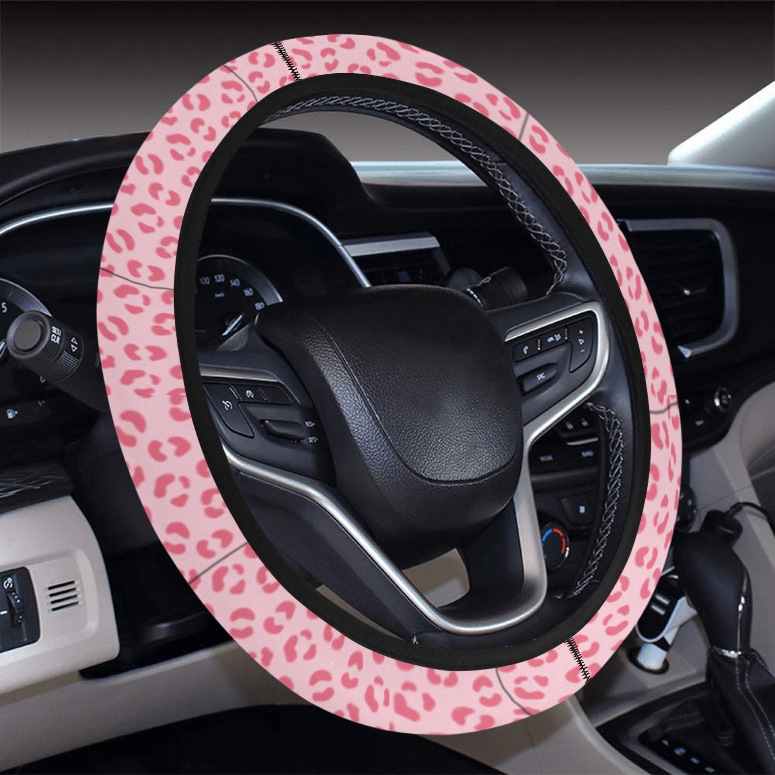 Pink Coral Leopard Car Steering Wheel Covers, Cheetah Car Accessories ...