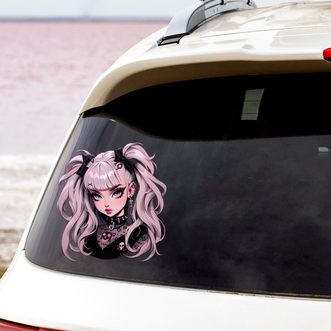 Pink Goth Girl Car Decal Sticker, Kawaii Anime Car Decor, Interior ...