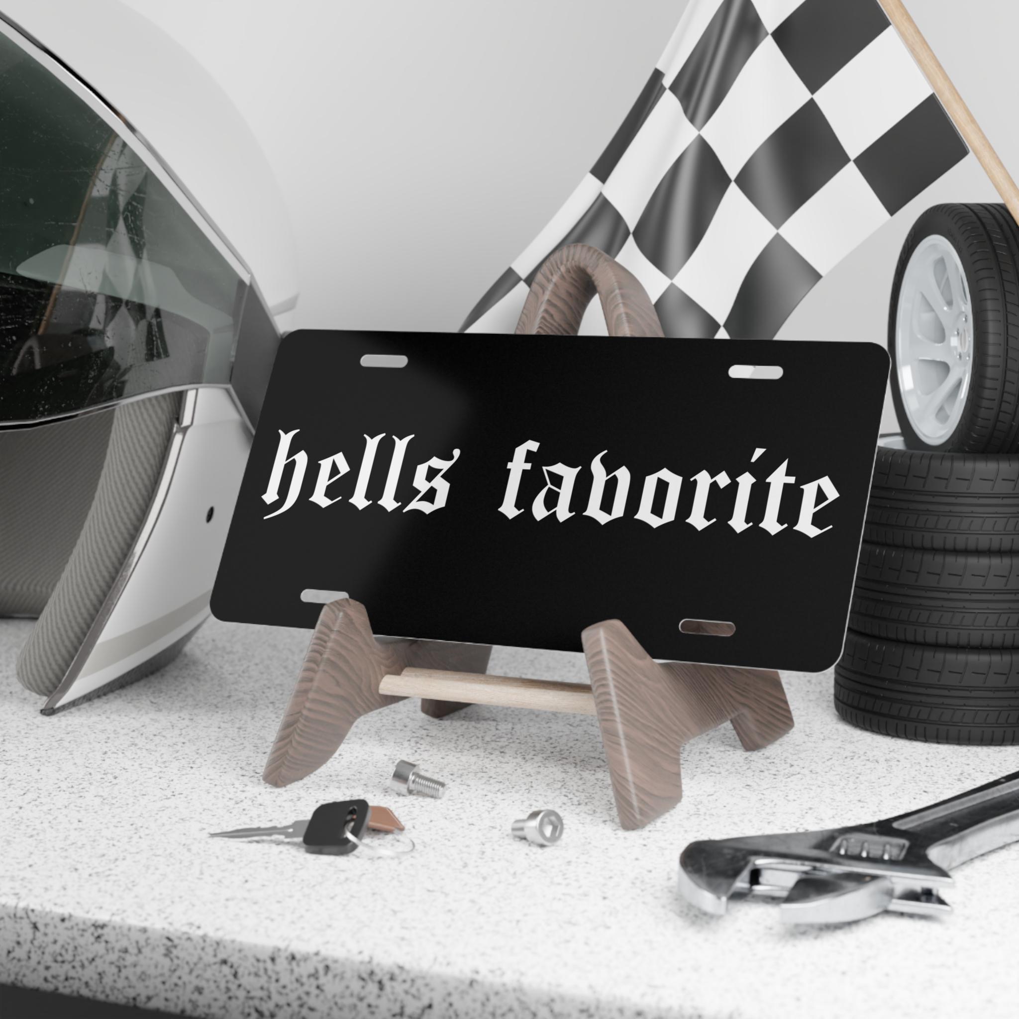 Hells Favorite Front License Plate, Funny Quote Vanity Plate, Black ...