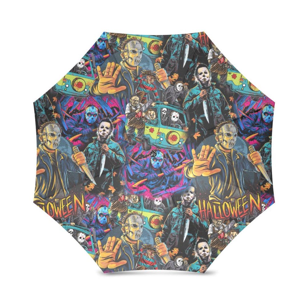Horror Movie Cartoon Compact Umbrella, Funny Retro Collapsable Folded ...