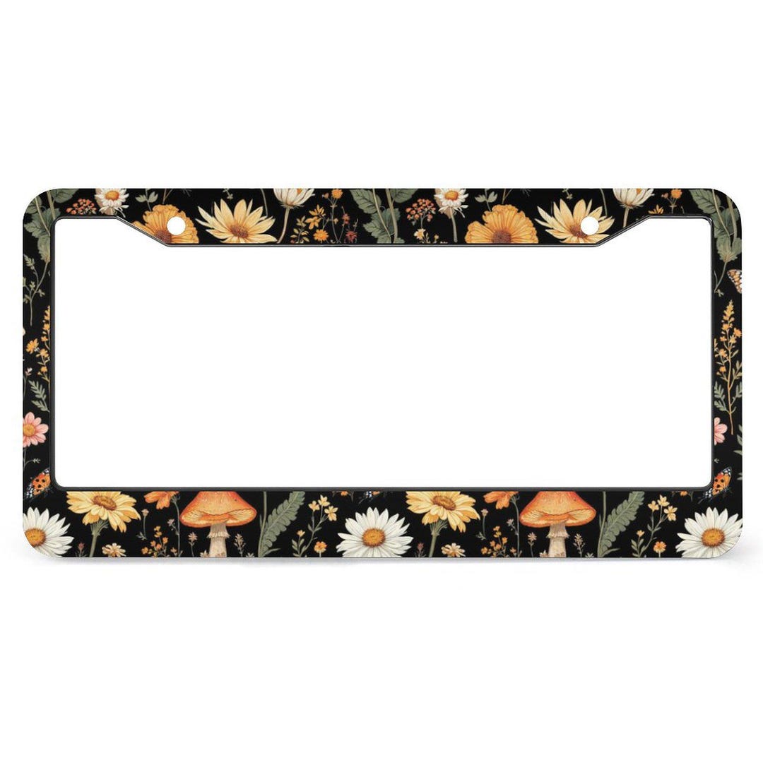 Mushroom Wildflower License Plate Frame, Black Tag Cover, Witchy Gothic ...