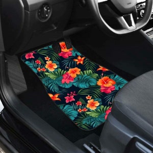 Tropical Flowers Car Floor Mats, Colorful Hawaiian Floral Print Car ...