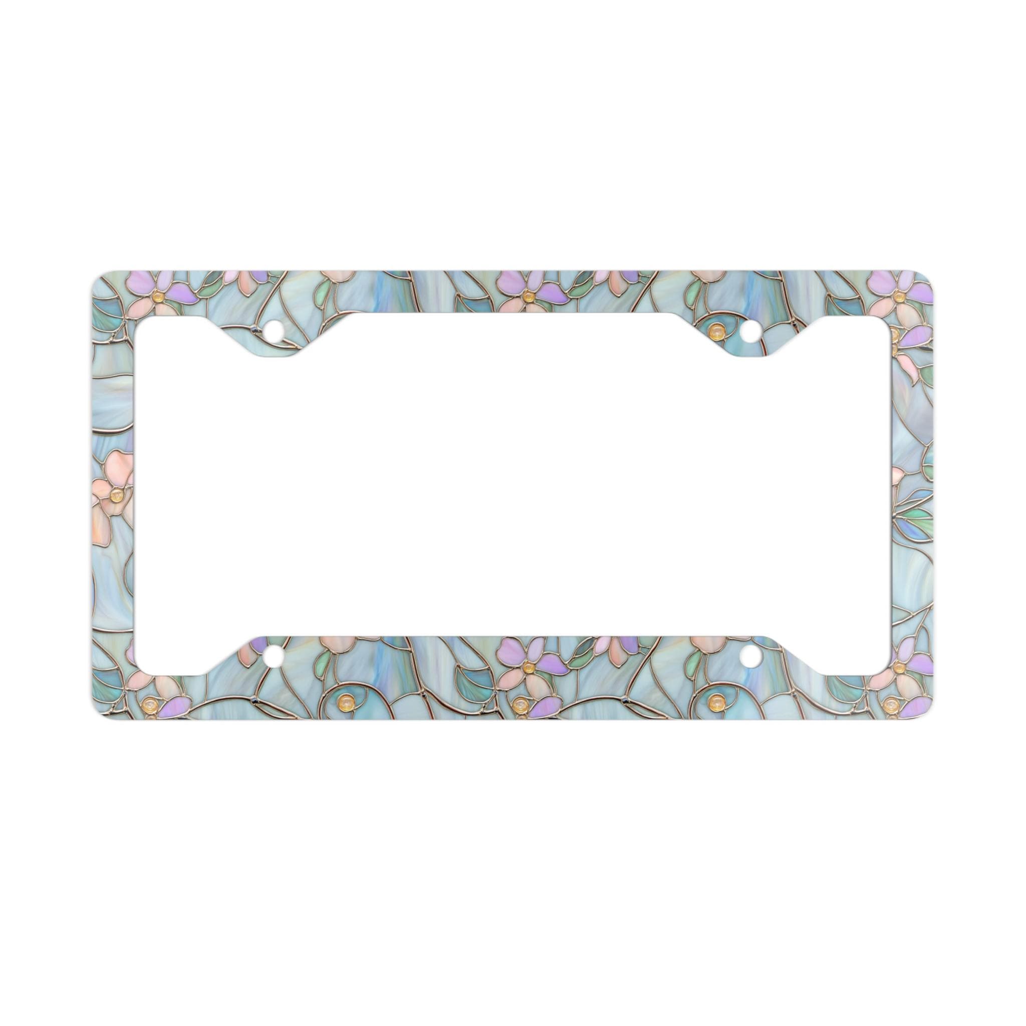 Stained Glass Floral License Plate Frame, Green Floral Womens Exterior ...