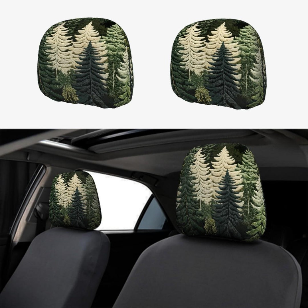 Green Forest Headrest Covers, Nature Trees Car Accessories, Car Seat ...