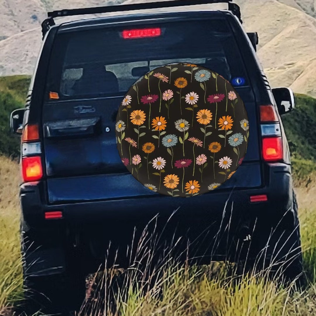 Wildflower Car Spare Wheel Cover for Tire, Hippie Cottagecore Floral ...