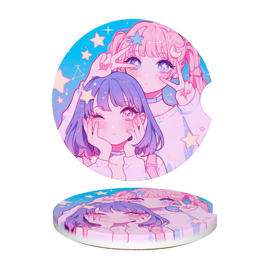 Kawaii Girls Car Coasters, Funny Pink Anime Car Cup Holders, Car ...