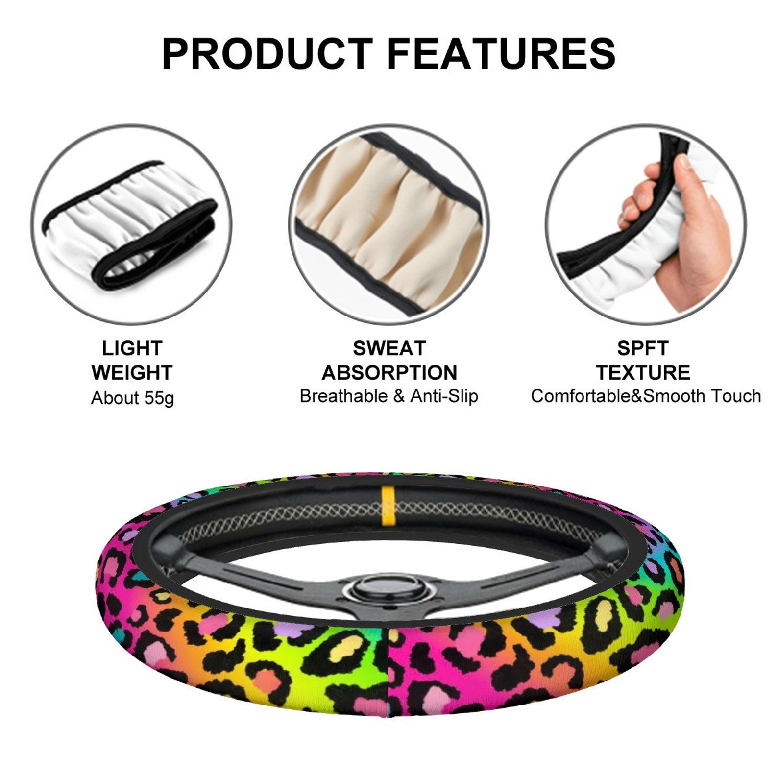 Rainbow Leopard Car Steering Wheel Covers, Hippie Animal Print Cheetah ...