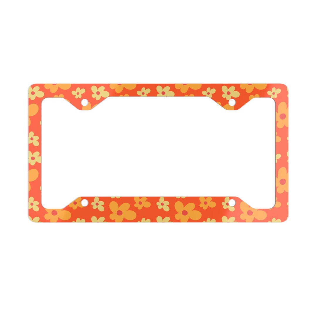 Orange Floral License Plate Frame, Groovy Hippie Cute Car Decor, Car ...