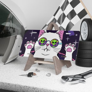 Alien Space Cat Front License Plate, Hippie Kawaii Vanity Plate, Cute ...
