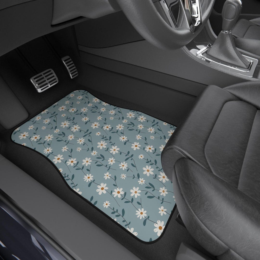 Blue Daisy Floral Car Mats Set, Cute Car Decor, Floral Mid Century ...