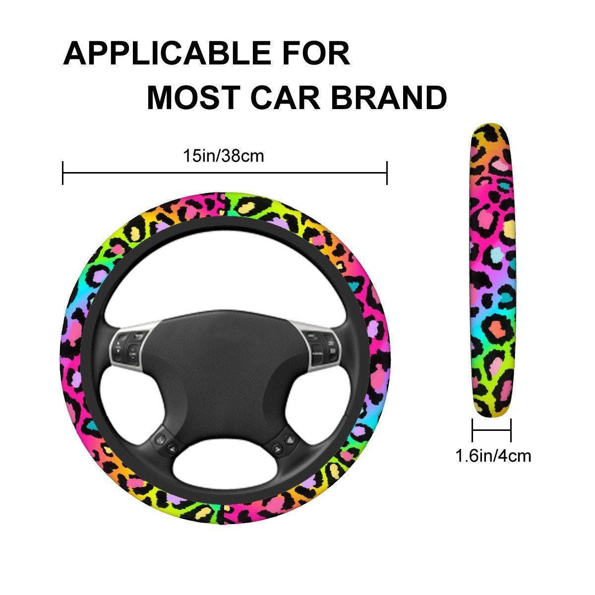Rainbow Leopard Car Steering Wheel Covers, Hippie Animal Print Cheetah ...