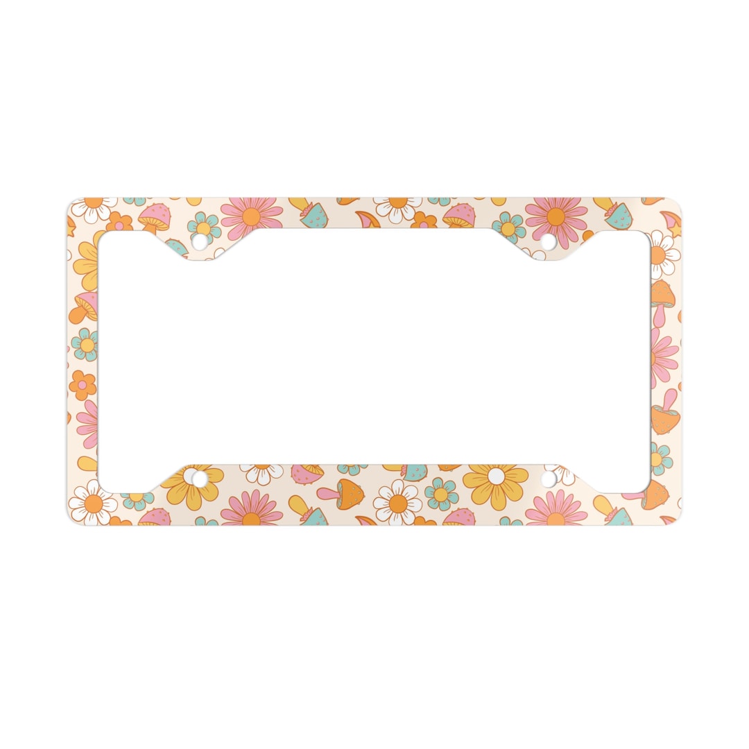 Retro Hippie Mushroom Car License Plate Frame, Floral Car Accessories ...