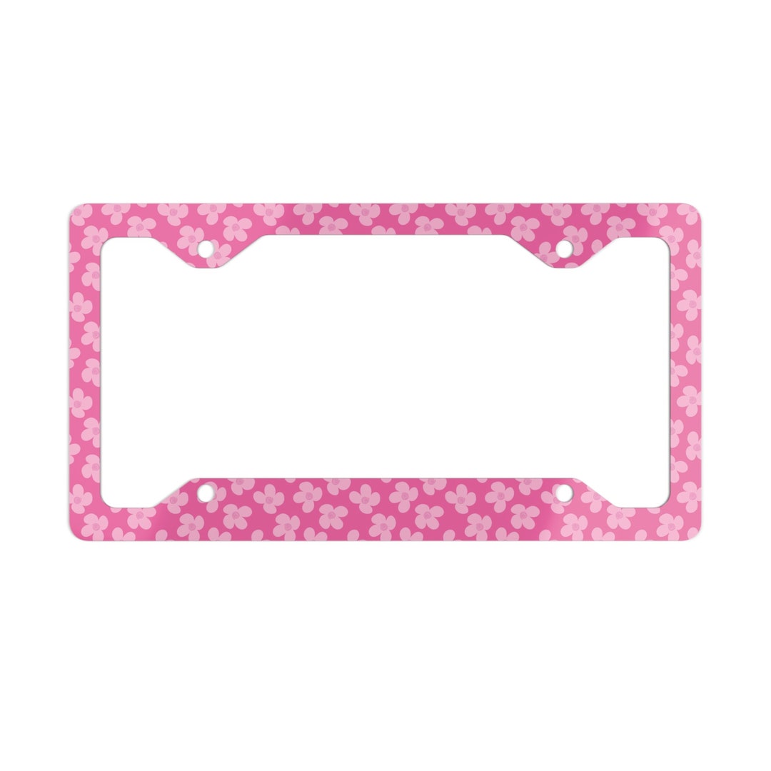 Pink Flower Pattern Car License Plate Frame, Retro Car Accessories for ...