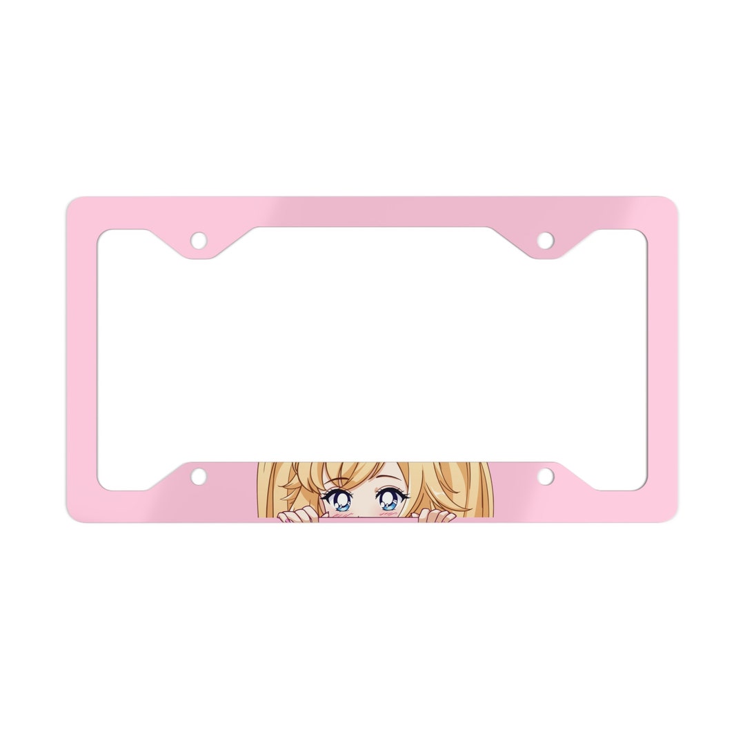 Peaking Anime Girl Car License Plate Frame, Pink Vehicle Accessories ...