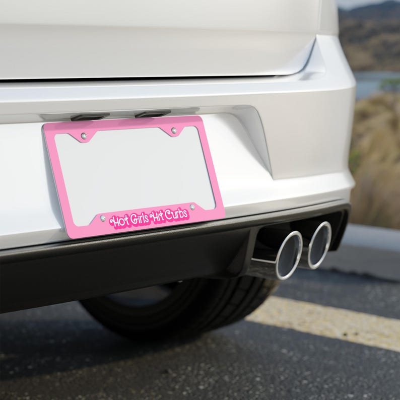 Hot Girls Hit Curbs License Plate Frame, Pink Vehicle Accessories for ...