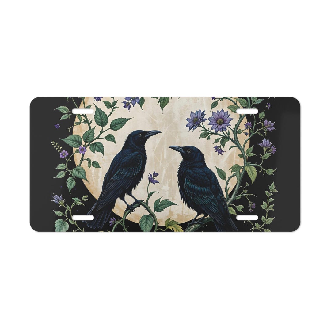 Full Moon Raven Front License Plate, Wildflower Gothic Vanity Plate ...