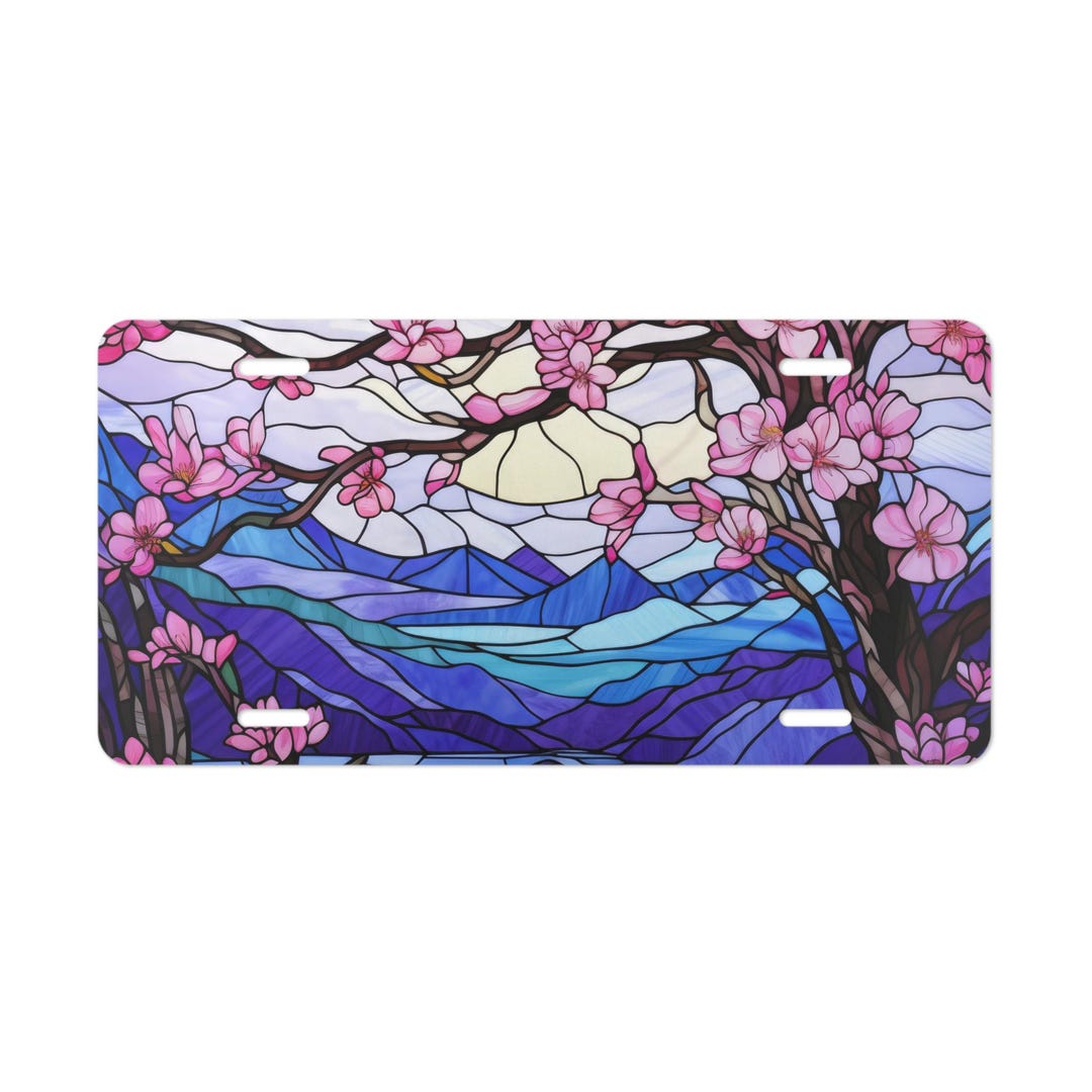 Cherry Blossom Mosaic Stained Glass Front License Plate, Humorous ...