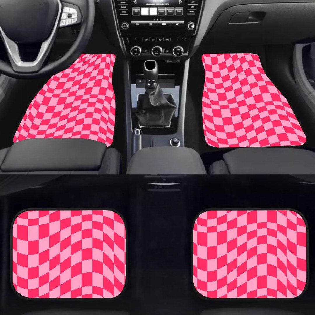 Pink Retro Checker Car Floor Mats, Groovy Print Car Accessories, Gift ...