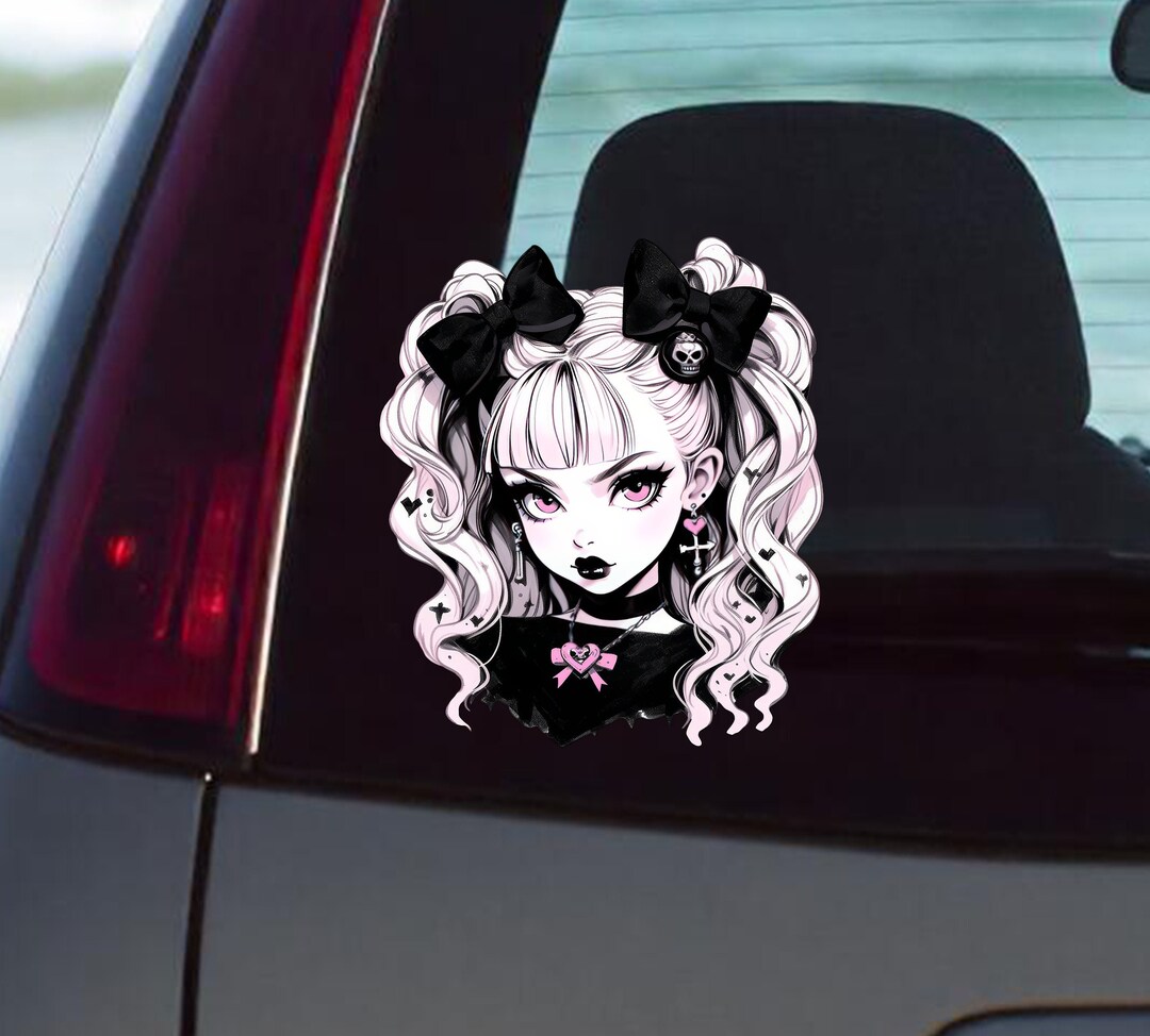 Goth Girl Family Car Car Decal Sticker, Blond Anime Car Decor, Interior ...