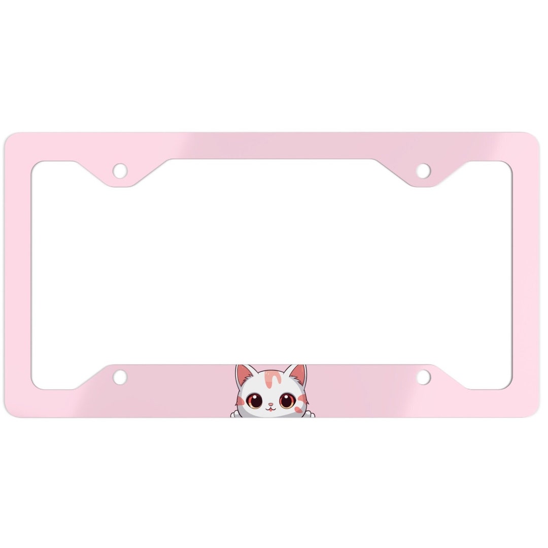 Pink Peaking Cat License Plate Frame, Anime Kawaii Vehicle Accessories ...
