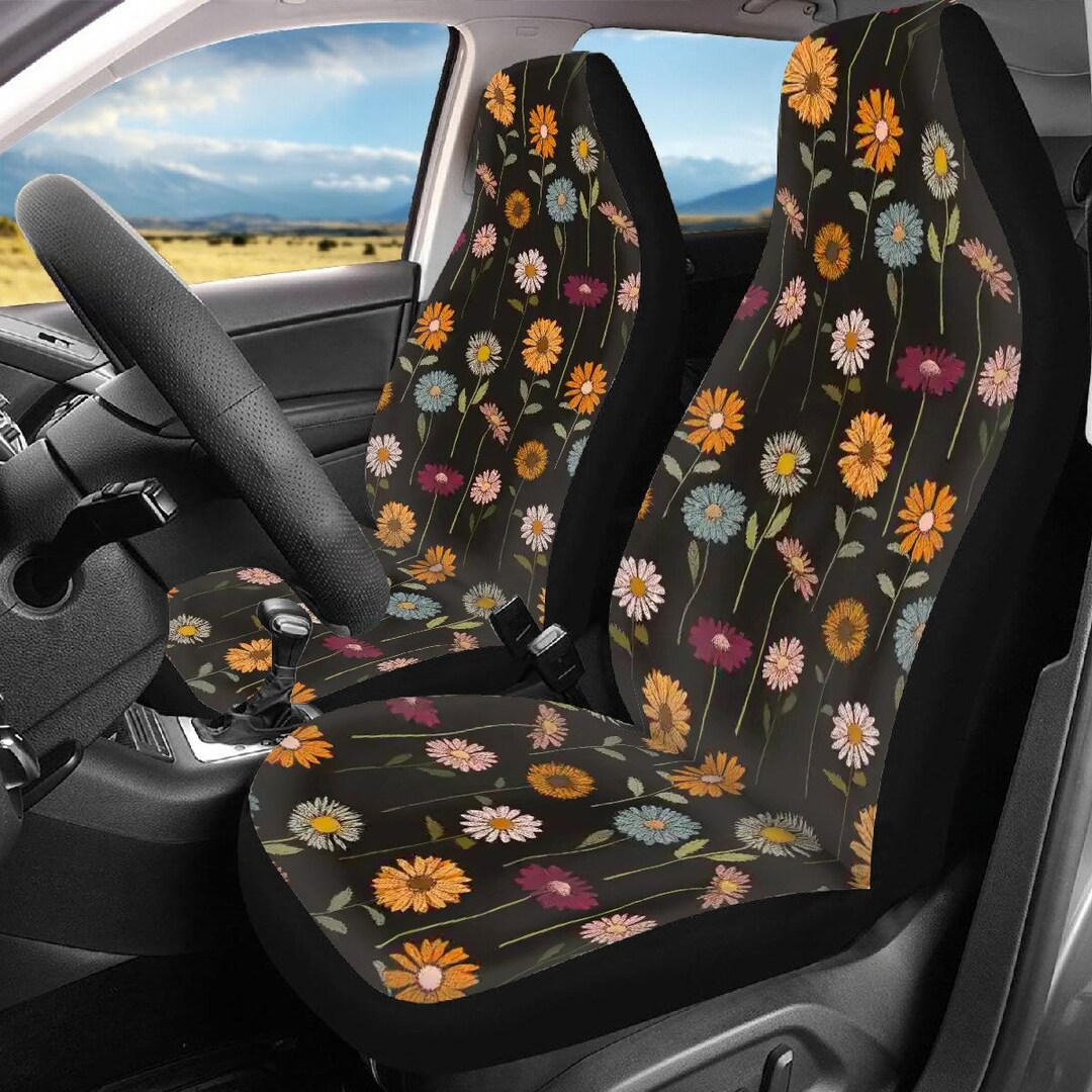 Wildflower Print Embroidery Car Seat Covers, Cottagecore Boho Nature ...