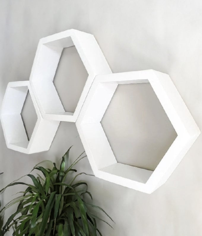 White Hexagon Shelves Honeycomb Floating Shelf Set of 3 - Etsy UK