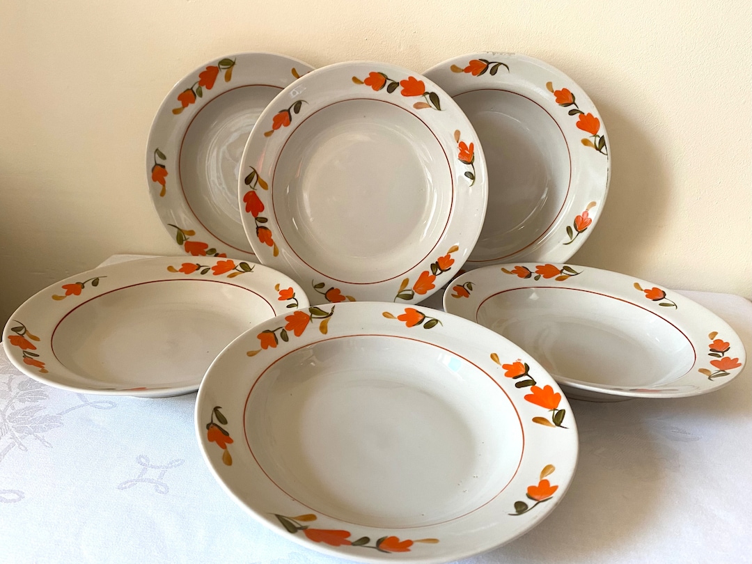 Set of Vintage Soviet Plates, Set of 6 Plates, Big Porcelain Plates ...