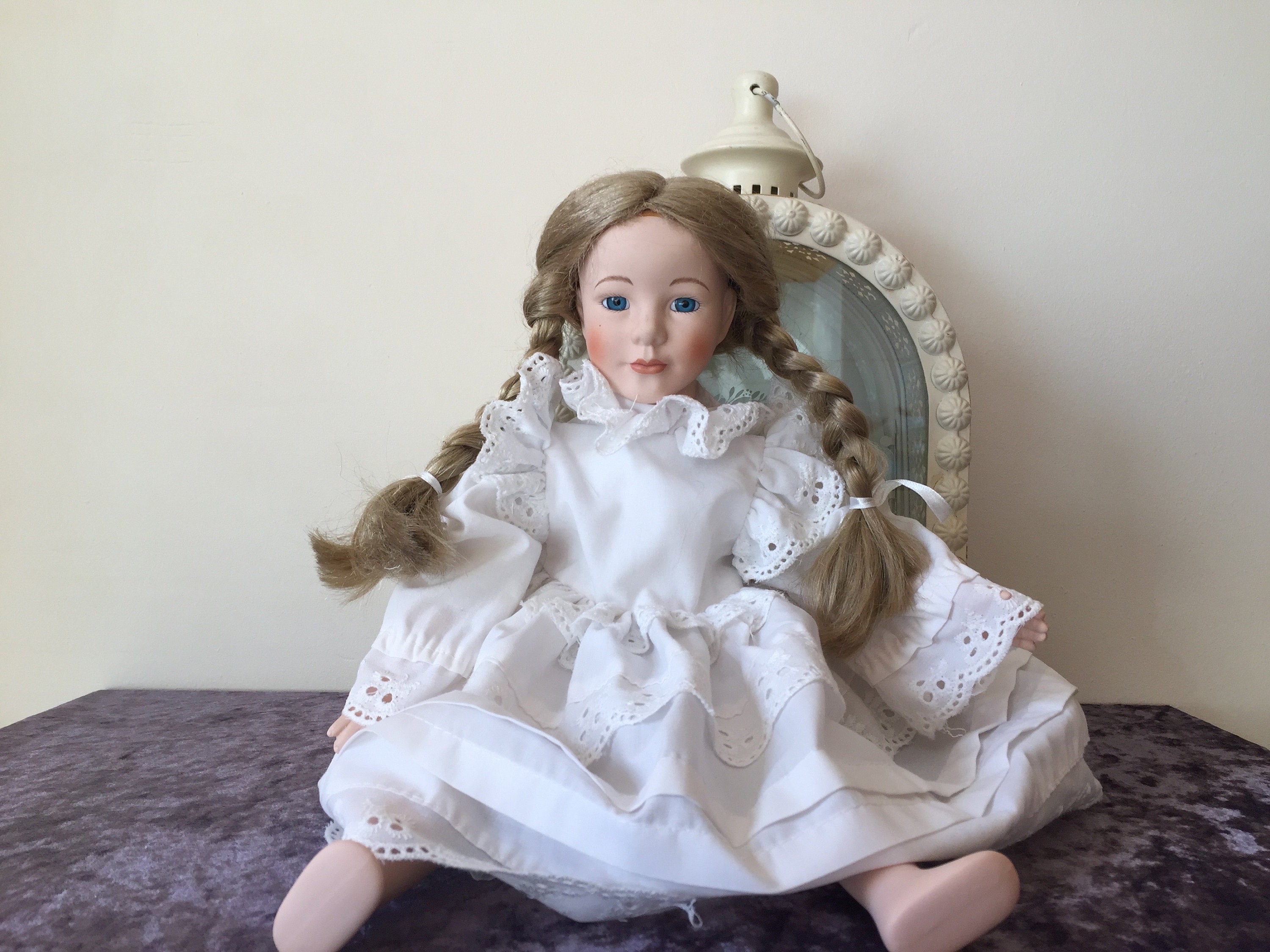 Vintage Porcelain Doll in a White Gown Baby Doll Old Doll Porcelain ...
