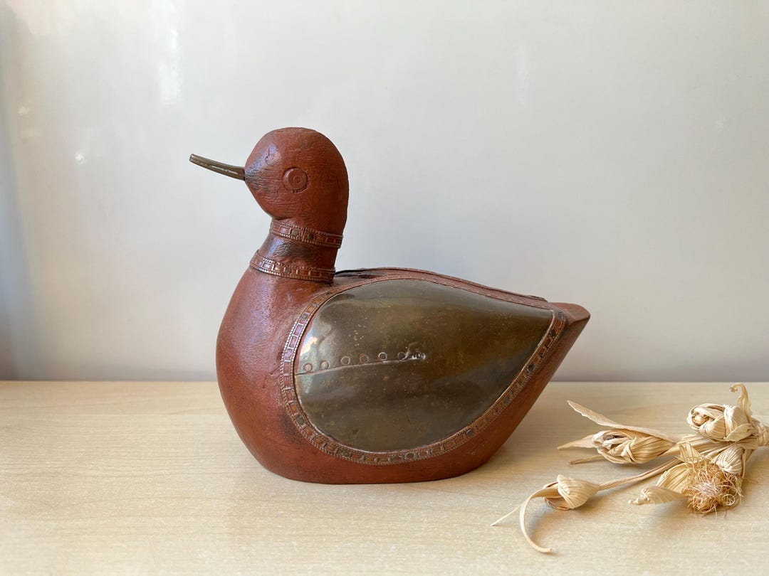 Hand-carved Nepali Wooden Duck Statue – Brass Beak & Wings, Intricate ...