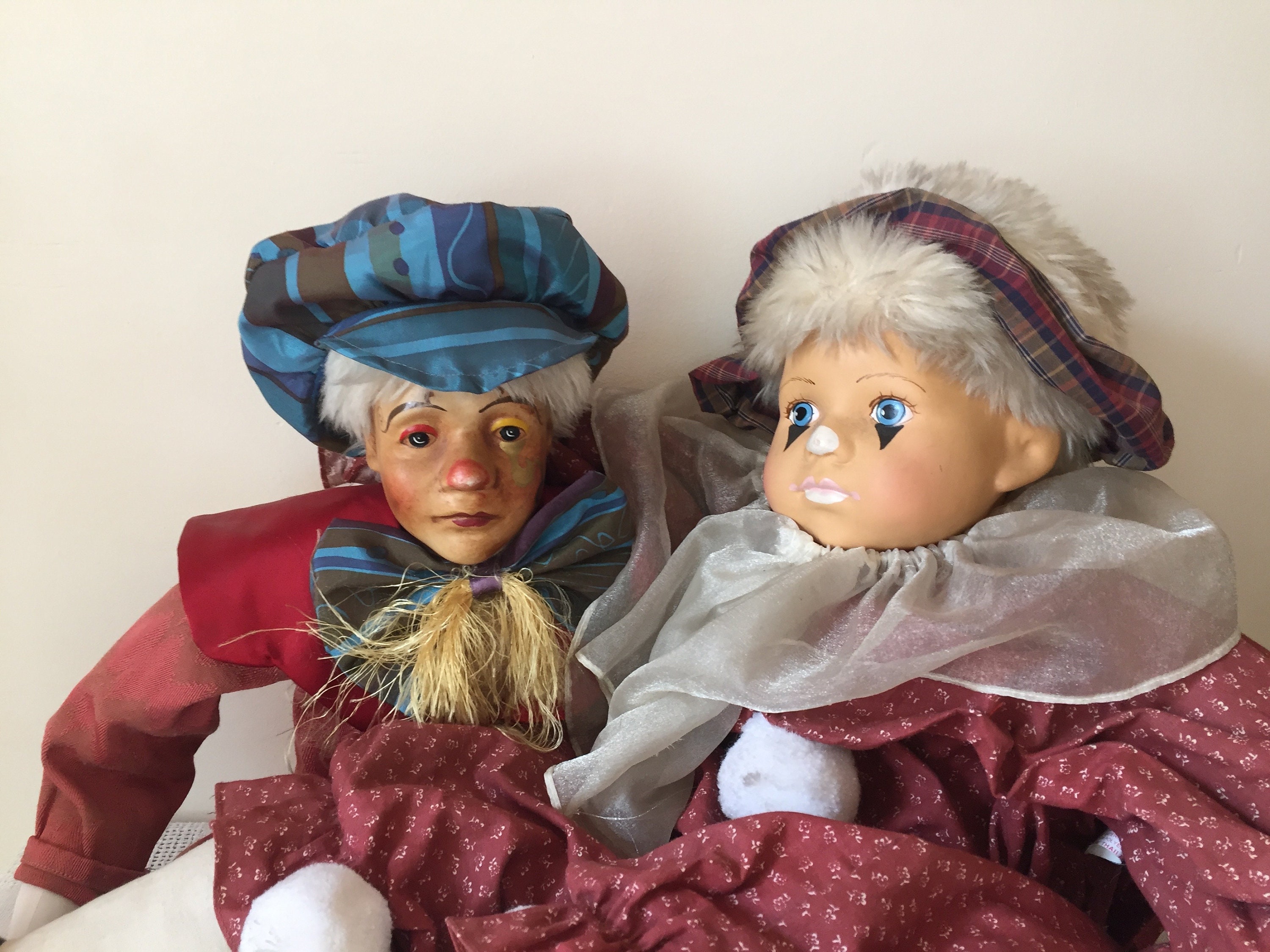 Vintage Collectible Doll, Porcelain Face, Rag Doll, Clown Doll, Large ...