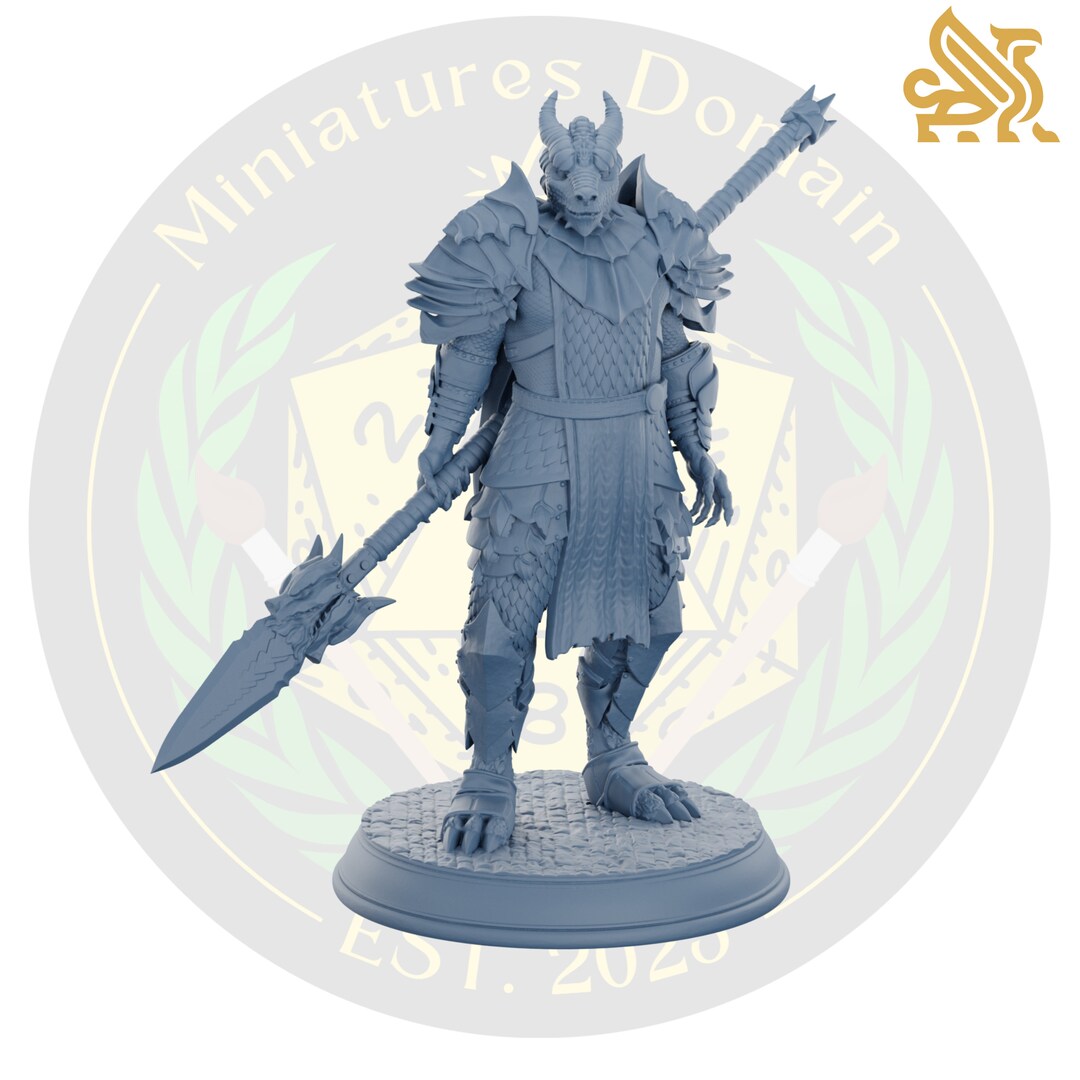 Knight of the Dragon With Spear Fighter Dragonborn DMS | Miniature ...