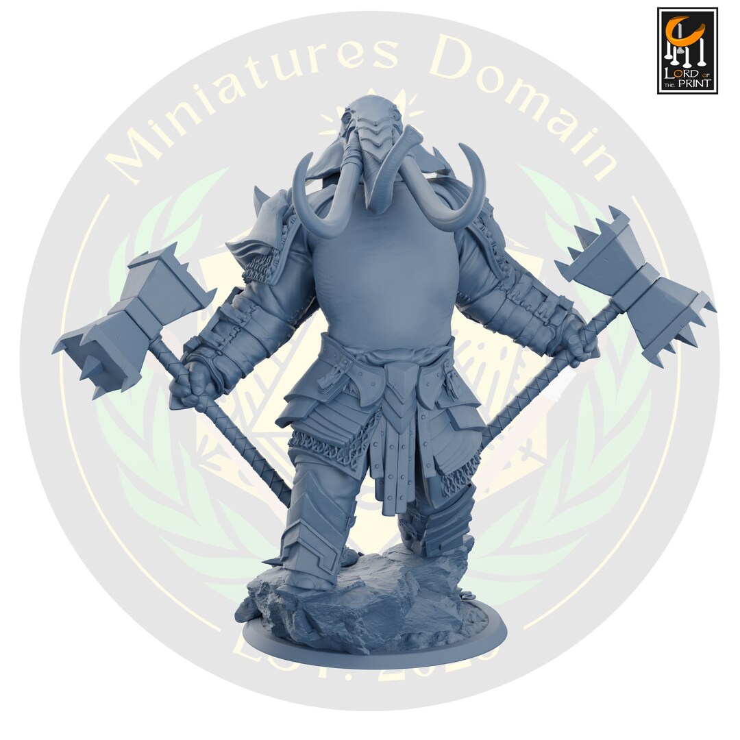 Loxodon With Hammers Beastfolk Fighter Barbarian RM| Miniature Dungeons ...