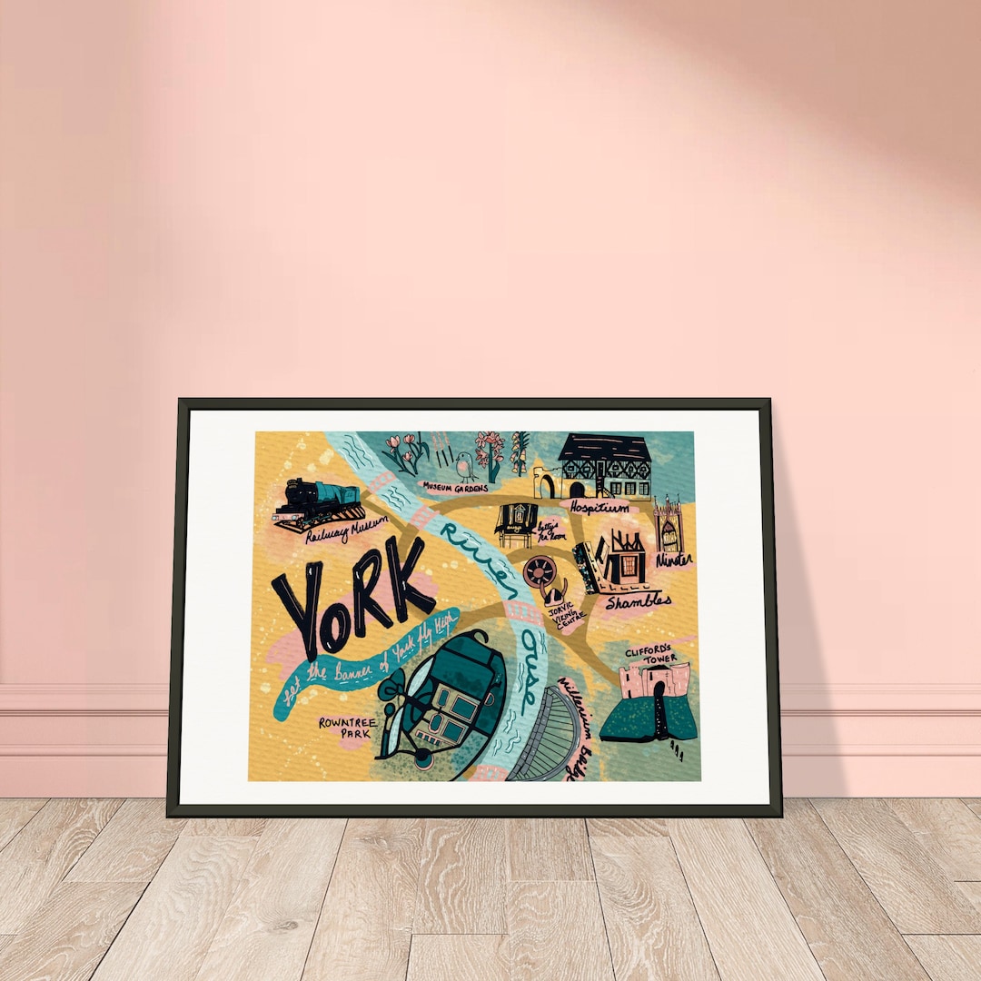 City of York - Illustrated Map - 12 X 18 Framed Poster - Peaches and ...