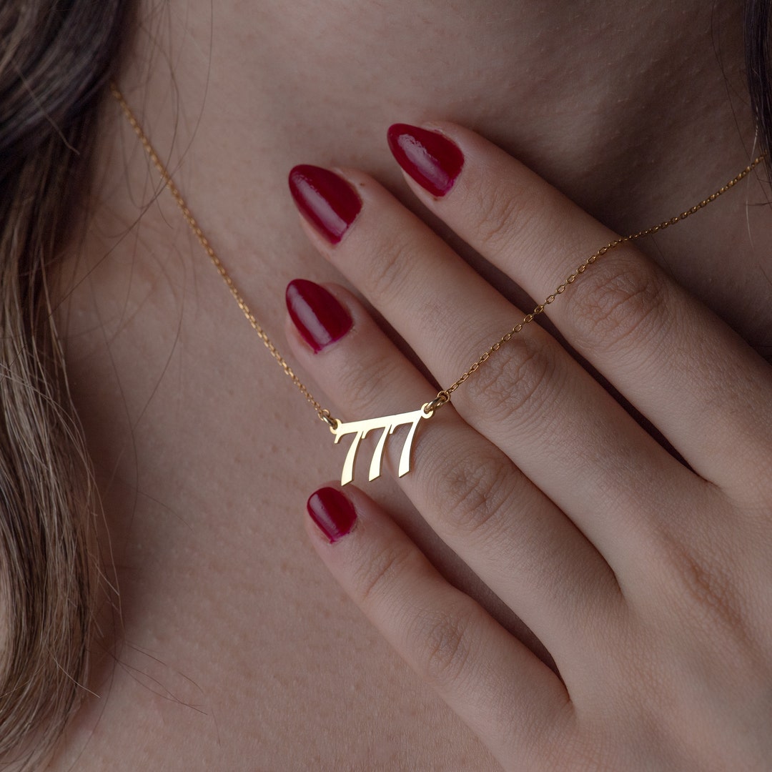 14K Gold Angel Number Necklace, Lucky Number Necklace, 777 Necklace ...