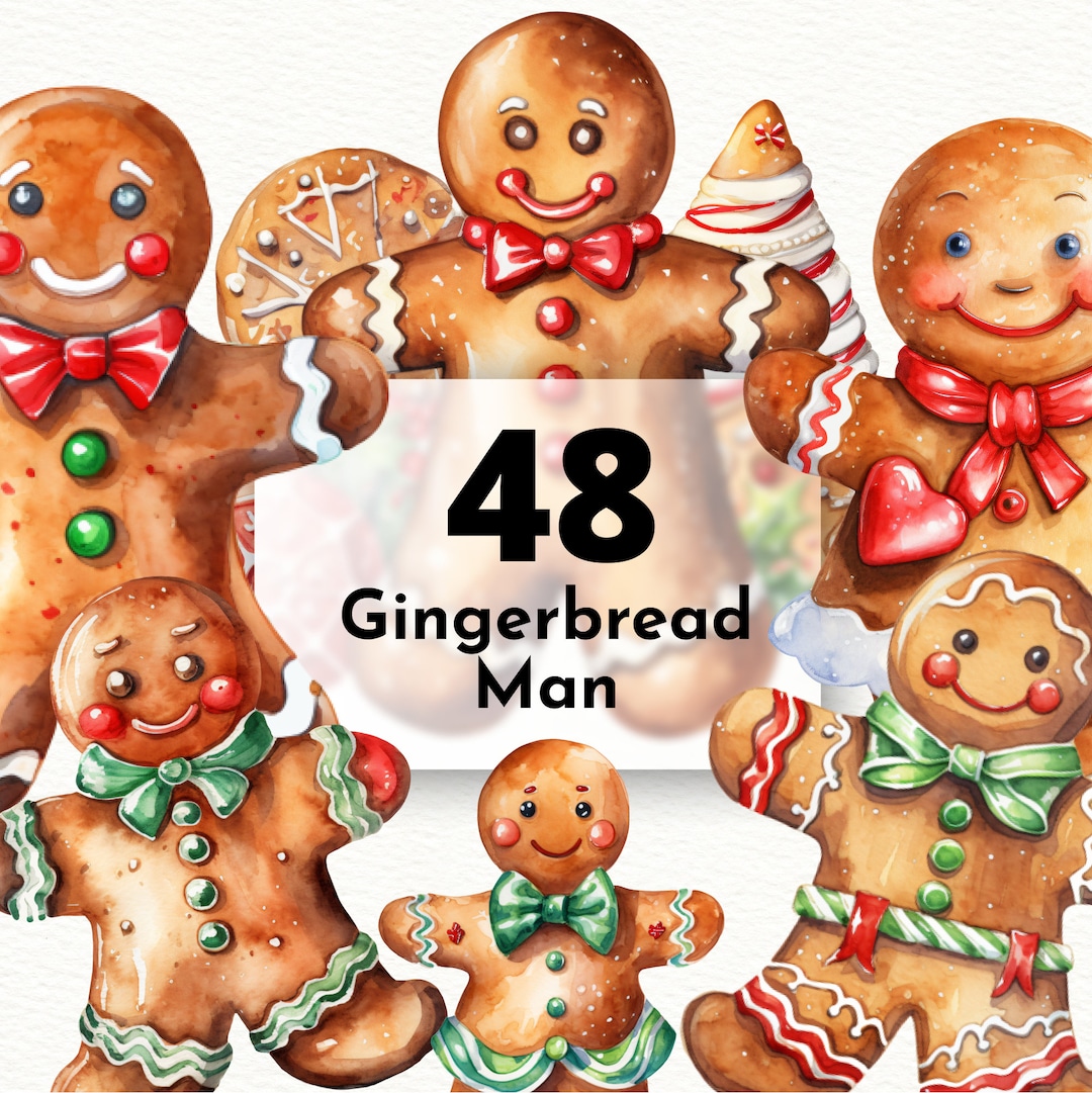 Cute Watercolor Christmas Gingerbread Man Clipart Bundle Perfect for ...