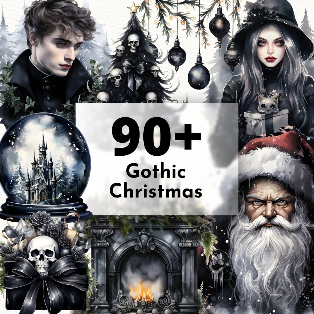 91 Watercolor Gothic Christmas Clipart Bundle Dark and Spooky Holiday ...
